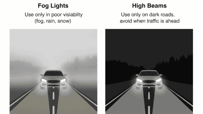 Fog Lights vs High Beams: When to Use Each Safely
